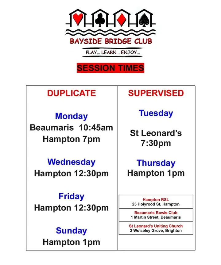 Bayside Bridge Club, Hampton, Victoria, Australia