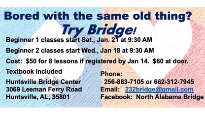 North Alabama Bridge ACBL Unit 232, Huntsville, Madison, Alabama, USA