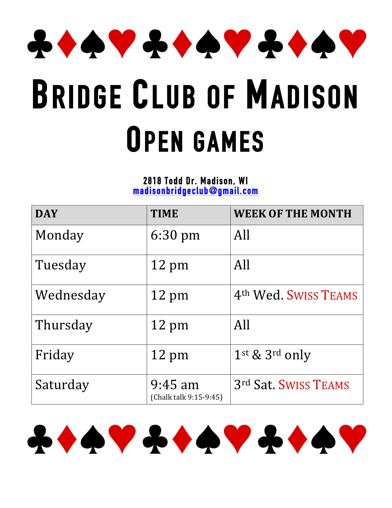 Bridge Club of Madison, Madison, Wisconsin, USA